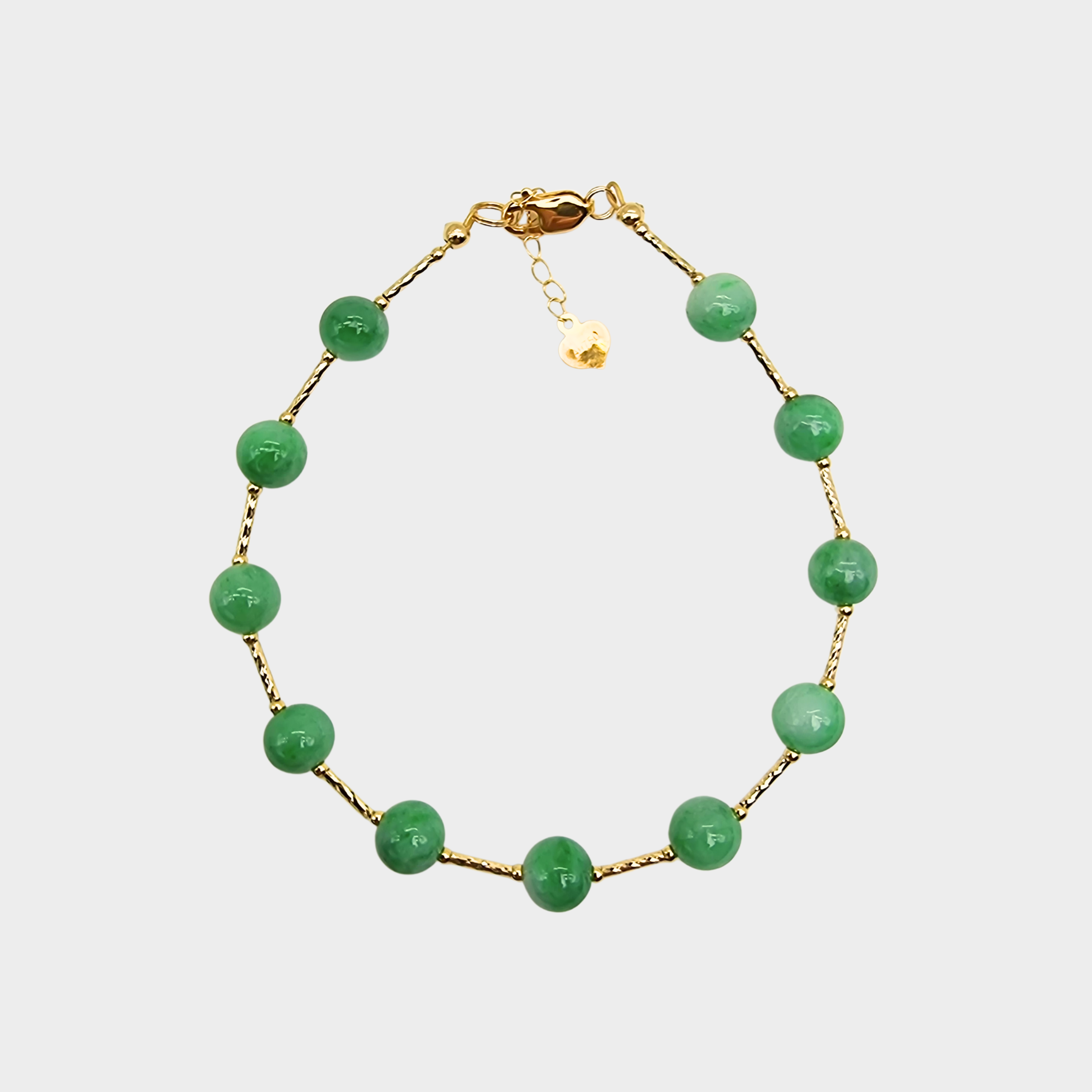 [Forest Green Dewdrops] Jadeite Jade Beads Bracelet in Yellow Gold ...